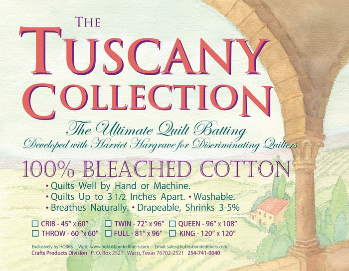 Tuscany Bleached Cotton Batting: Bright White Natural Cotton for Light