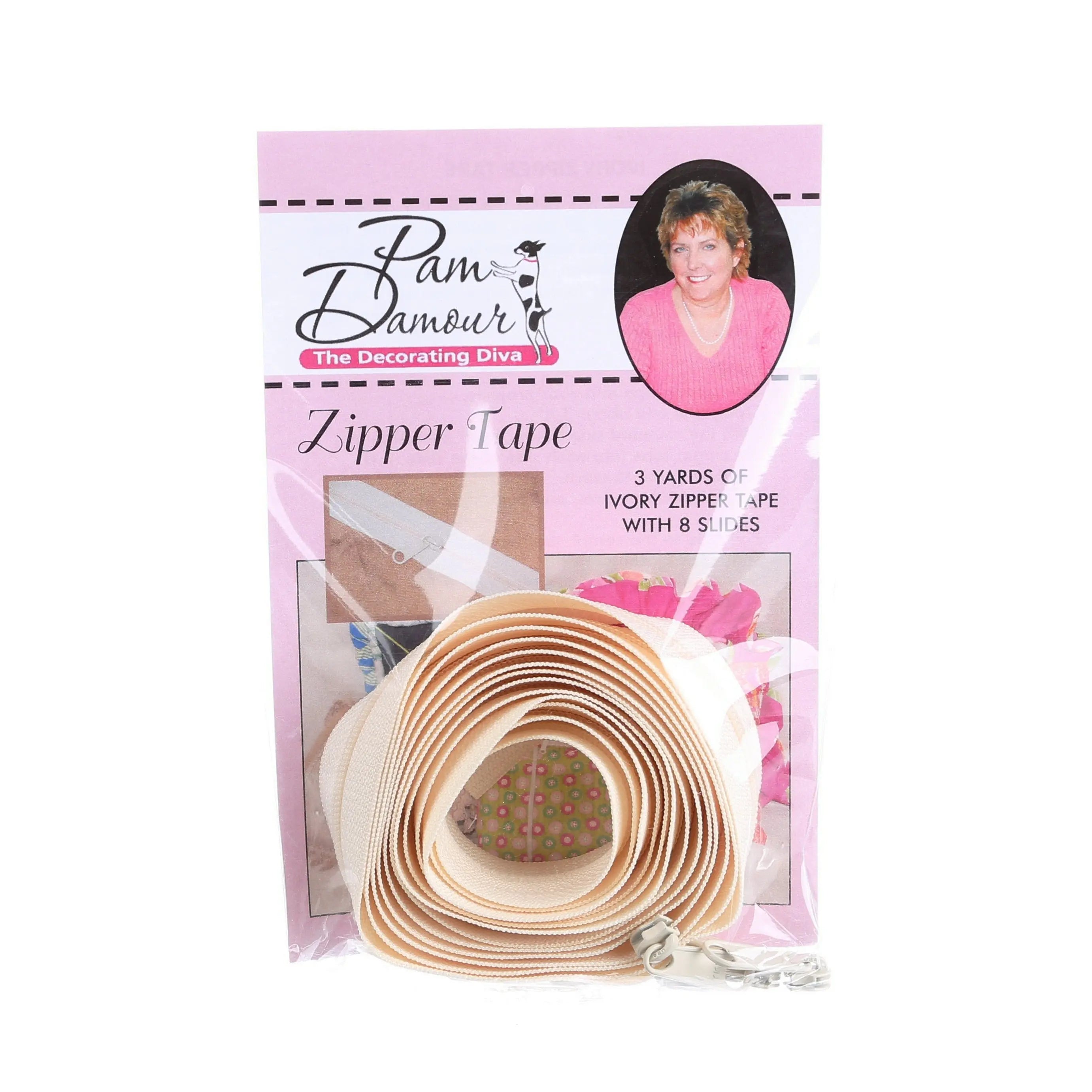 3 yards of Reversible Coil Zipper Tape with 8 Slides Ivory - Linda's