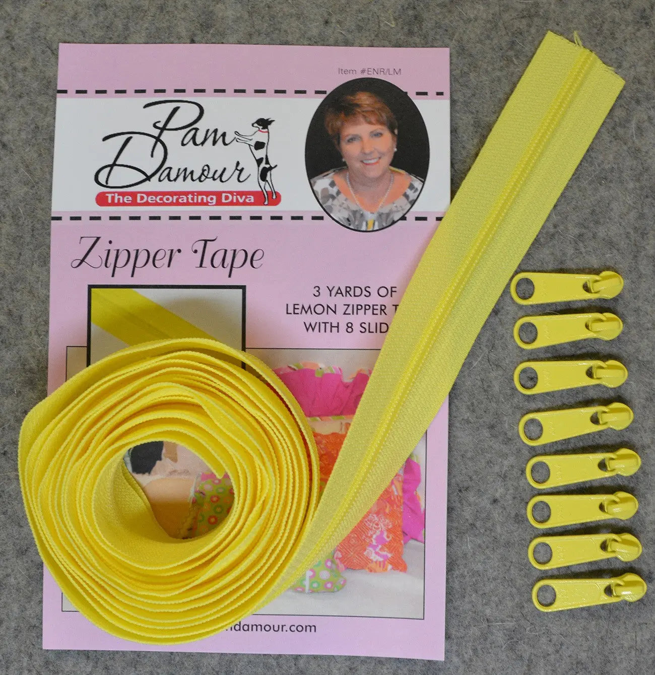 3 yards of Reversible Coil Zipper Tape with 8 Slides Lemon - Linda's