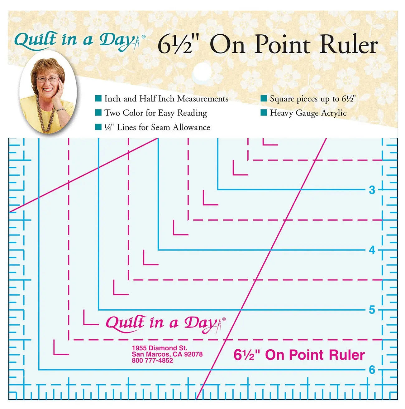 6-1/2in On Point Ruler - Linda's Electric Quilters