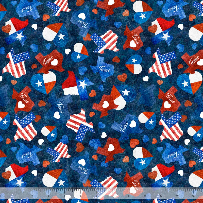 ATXSH Heart of Texas Navy Cotton 44"/45" Fabric Per Yard - Linda's