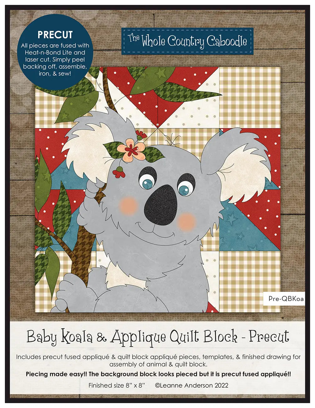 Baby Koala & Applique Quilt Block Precut Fused Applique Pack - Linda's