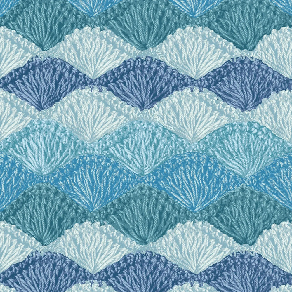 Blue Crochet Clam Shell Stitch Cotton Wideback Fabric Per Yard