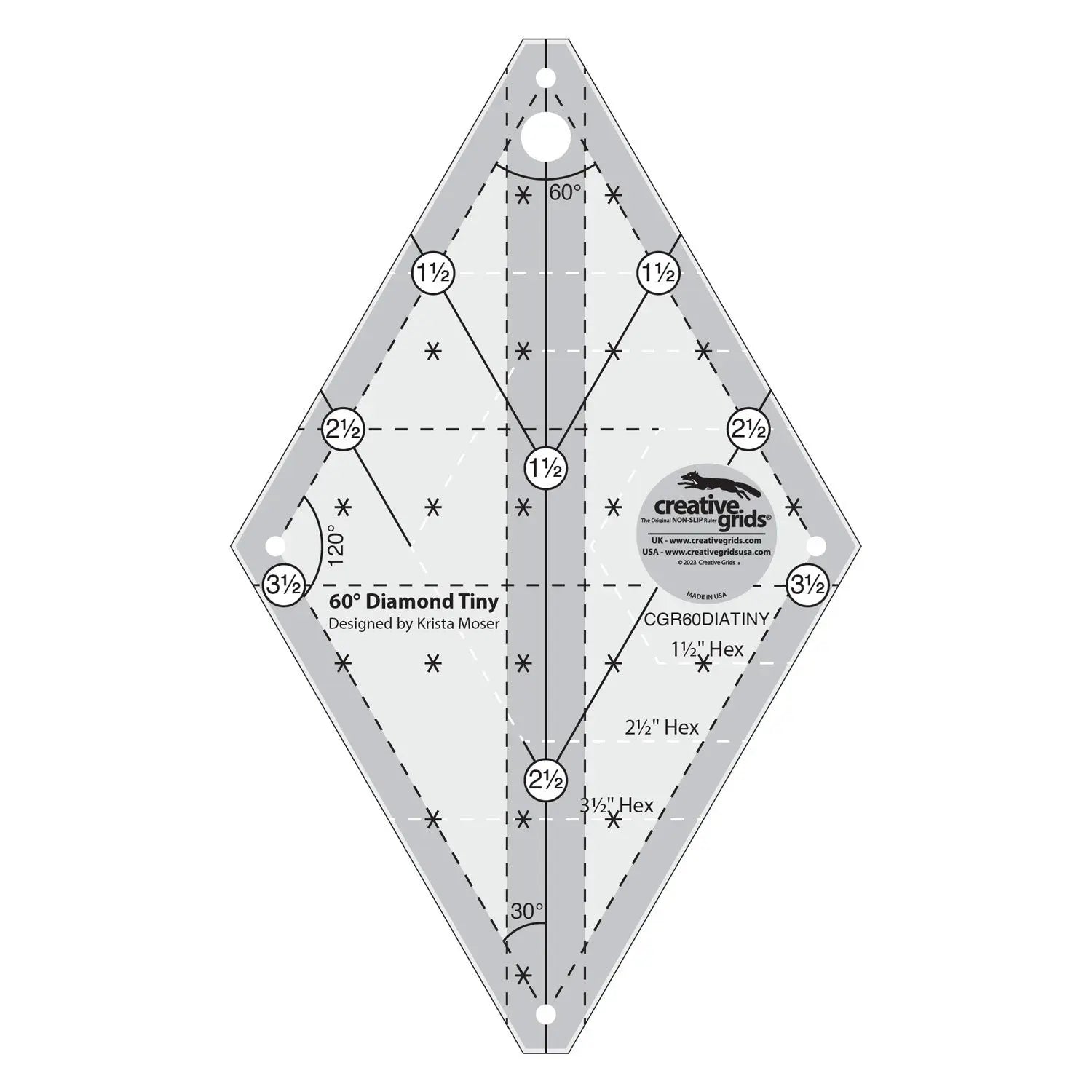 Creative Grids 60 Degree Tiny Diamond Ruler - Linda's Electric