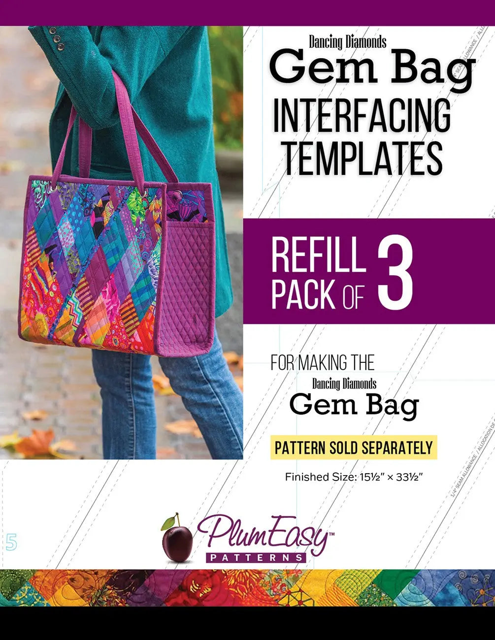 Dancing Diamonds Gem Bag Interfacing Template 3-pack - Linda's