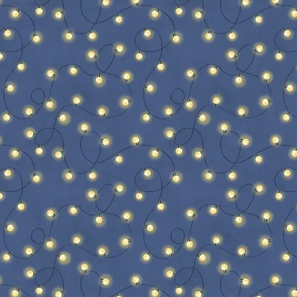 Evergreen Escape String Lights All Over Navy Cotton 44"/45" Fabric Per