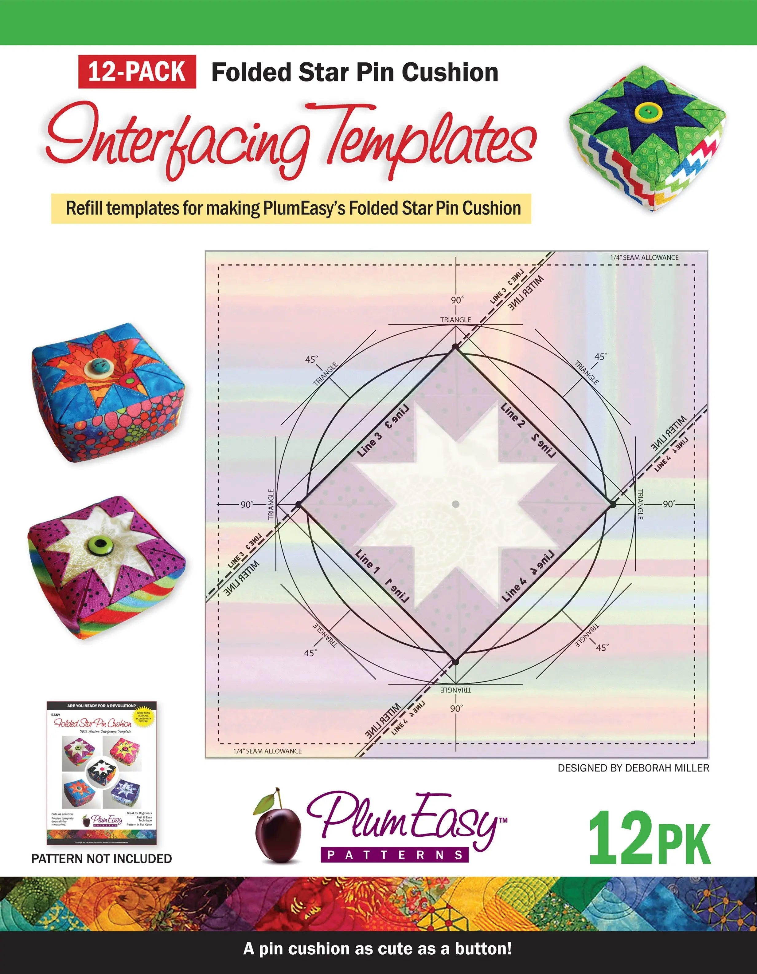 Folded Star Pincushion Template 12-pack - Linda's Electric Quilters