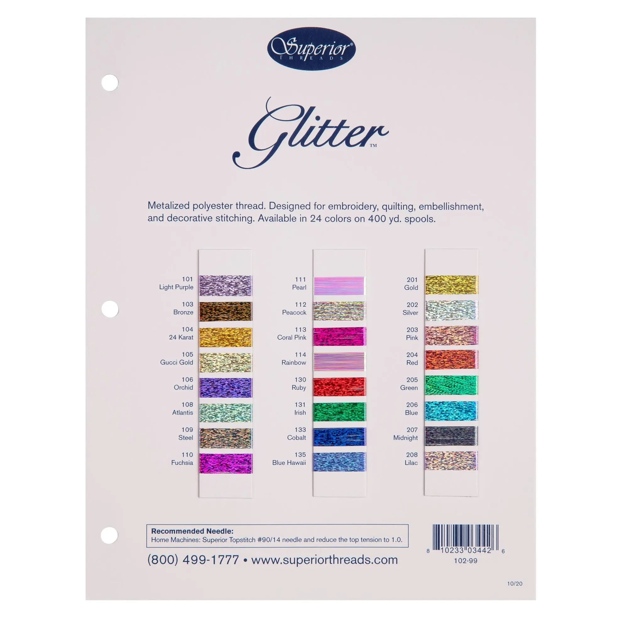 Glitter Color Card - Linda's Electric Quilters