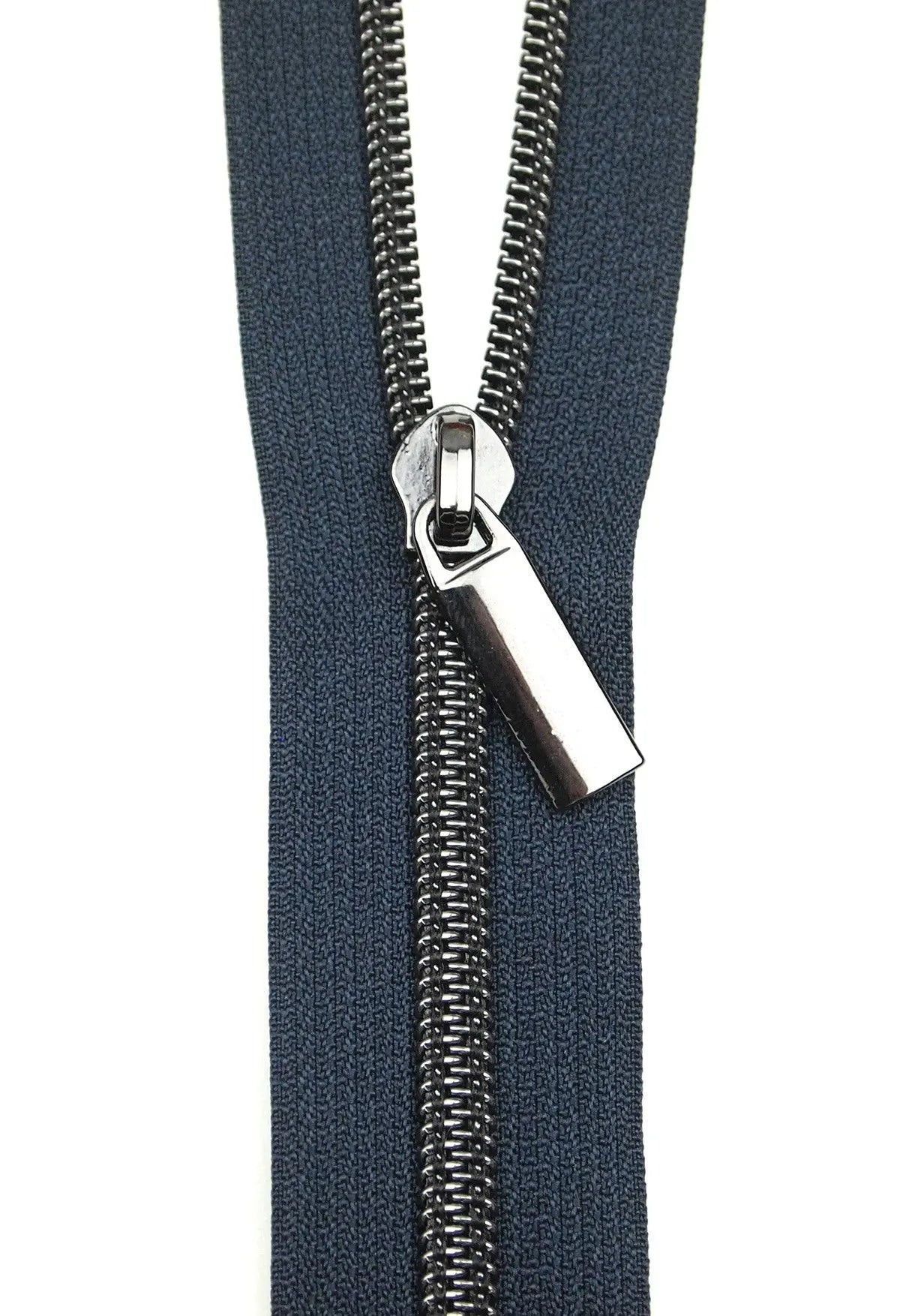 Navy #5 Nylon Gunmetal Coil Zippers: 3 Yards with 9 Pulls - Linda's