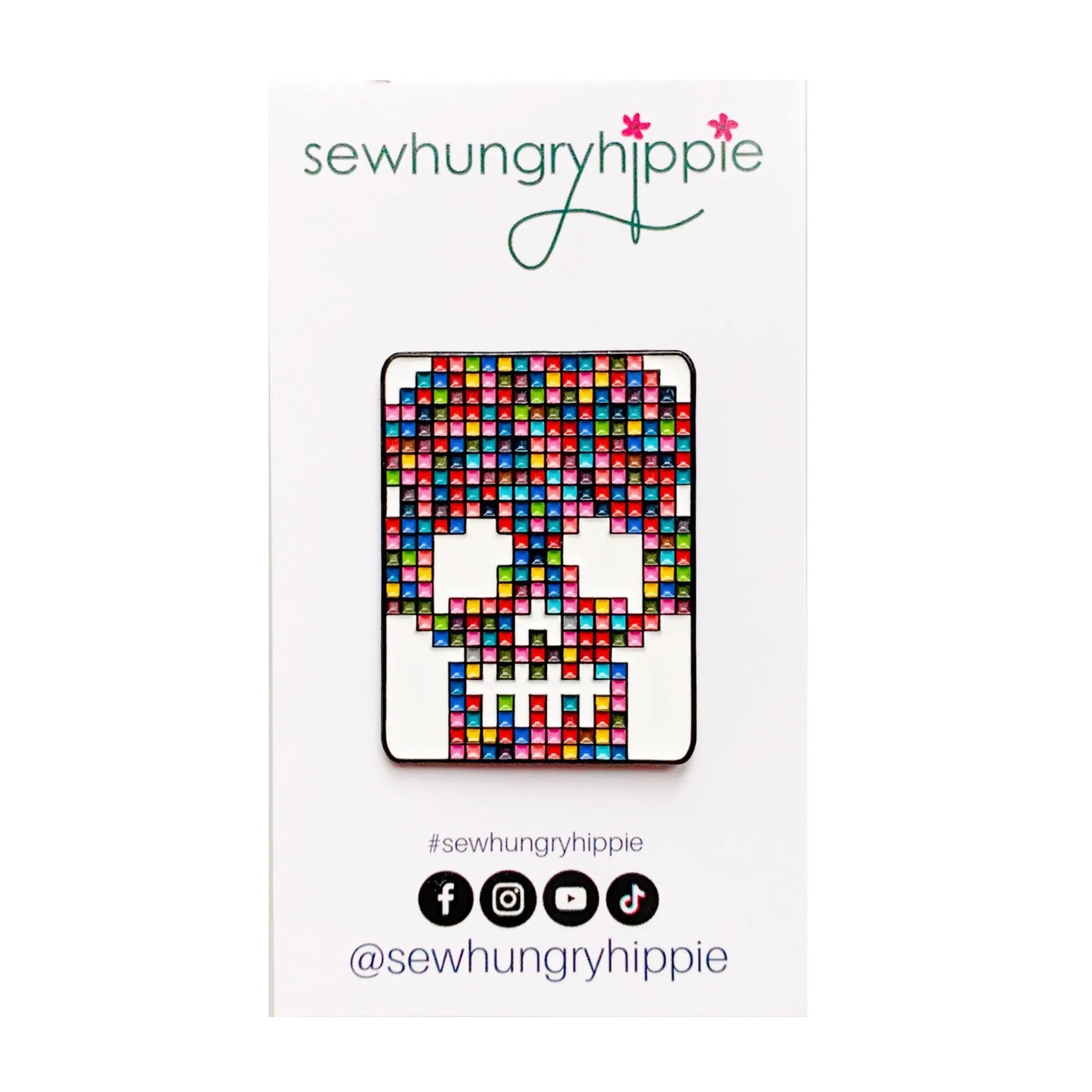 Patchwork Skull Enamel Pin - Linda's Electric Quilters
