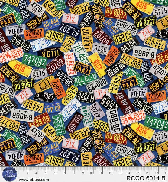 Route 66 License Plates Blue 44"/45" Fabric Per Yard - Linda's
