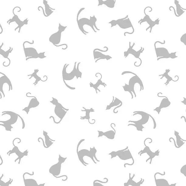 Spooky Spectacle - Cat Toss White on White Cotton 44"/45" Fabric Per