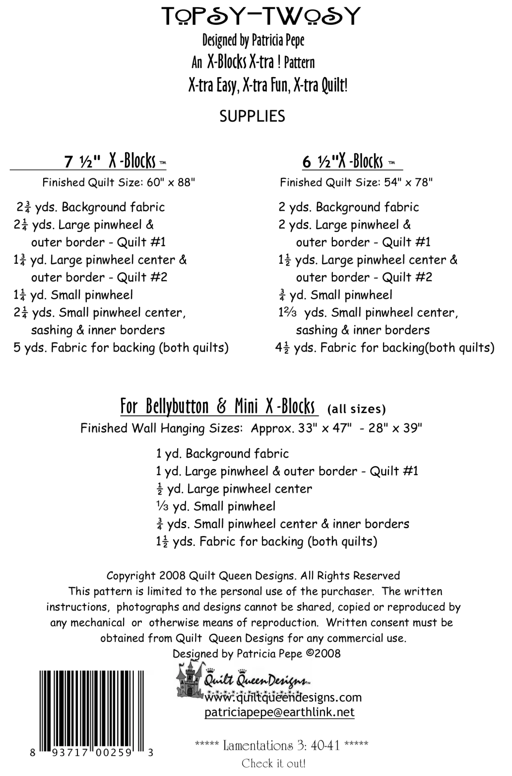 X-Block Topsy Twosy Pattern - Linda's Electric Quilters